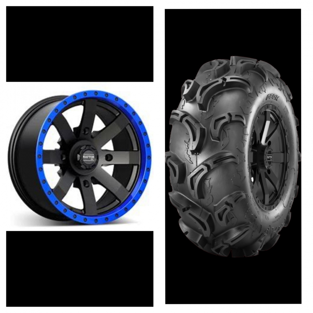 Felgpakke Ura Raptor Blå kant med 27-11-14 og 27-9-14 Obor Scorpio 4x136 | Dalen dekk